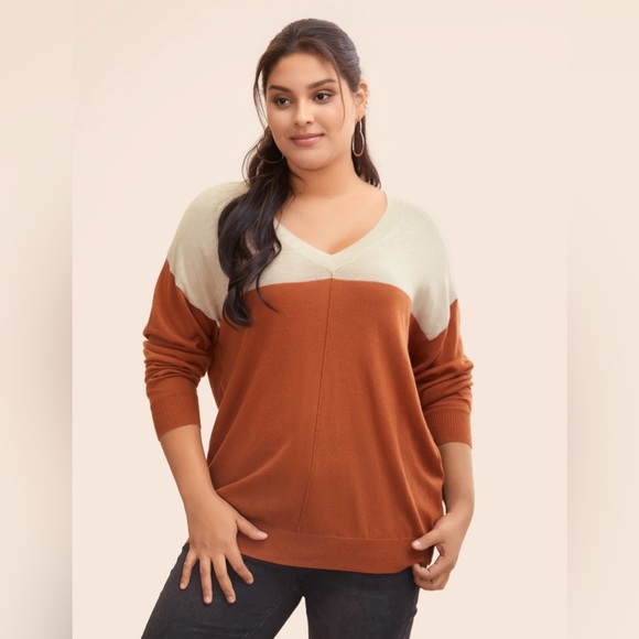 BloomChic | Sweaters | Nwtbloomchic Rust Orange Colorblock V Neck ...